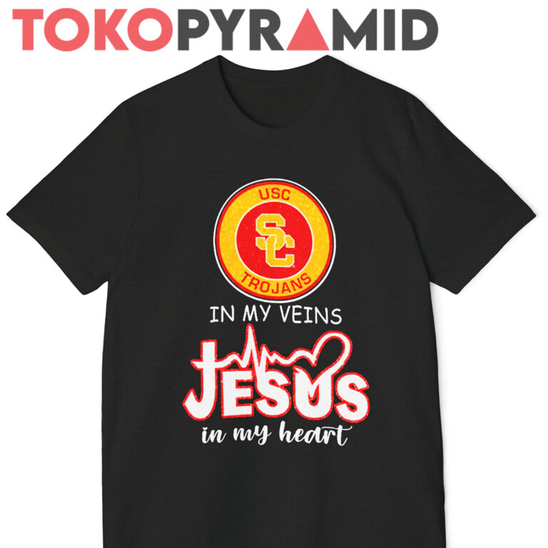 USC Trojans In My Veins Jesus In My Heart Shirt - TokoPyramid